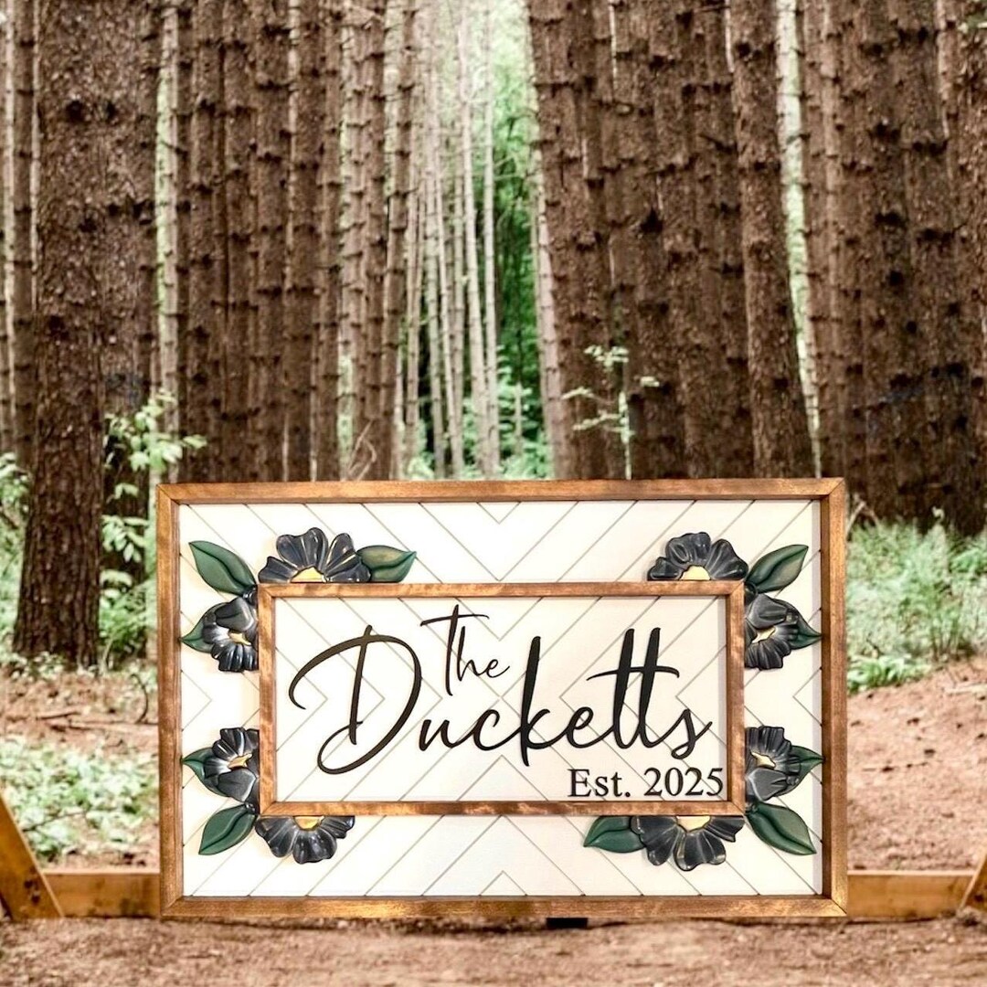 Family Name Sign, Floral Last Name Sign, Custom Floral Name Sign, Wood ...