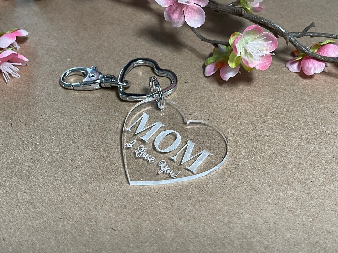 Personalized Mom Acrylic Heart Keychain: Engraved Gift - Etsy
