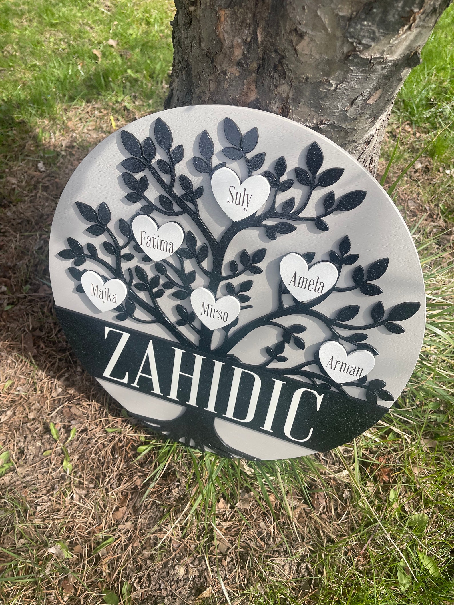 3D Family Tree Wood Sign, Personalized Last Name, Glitter Option - Etsy UK