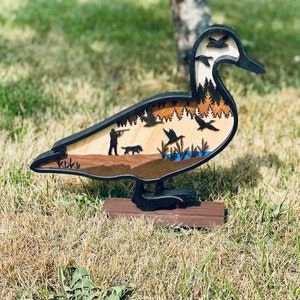 Layered 3D Duck – Hunting Scene, Acrylic & Birch Mancave Decor - Etsy