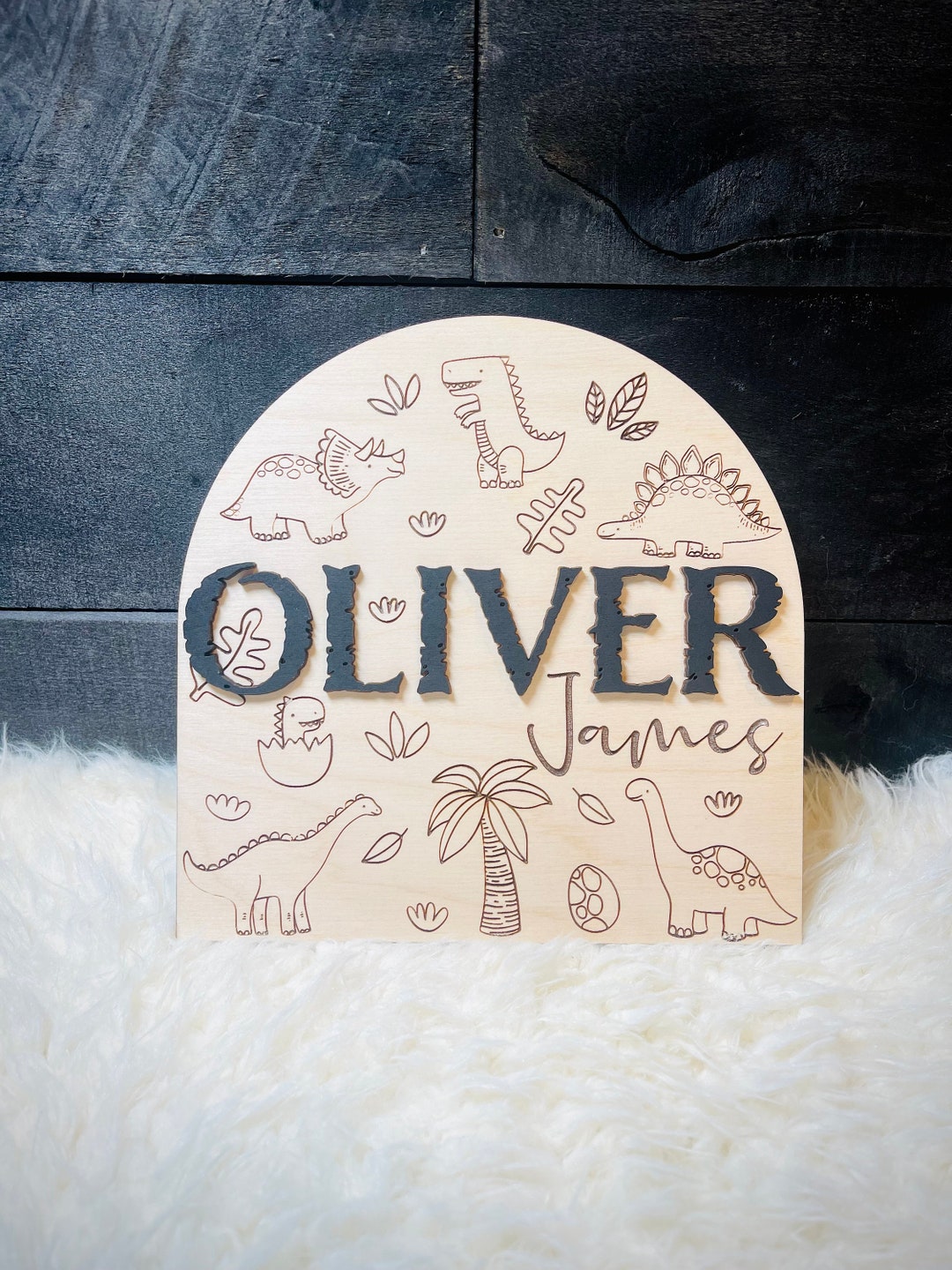 Dinosaur Baby Name Sign: Personalized Wood Announcement - Etsy