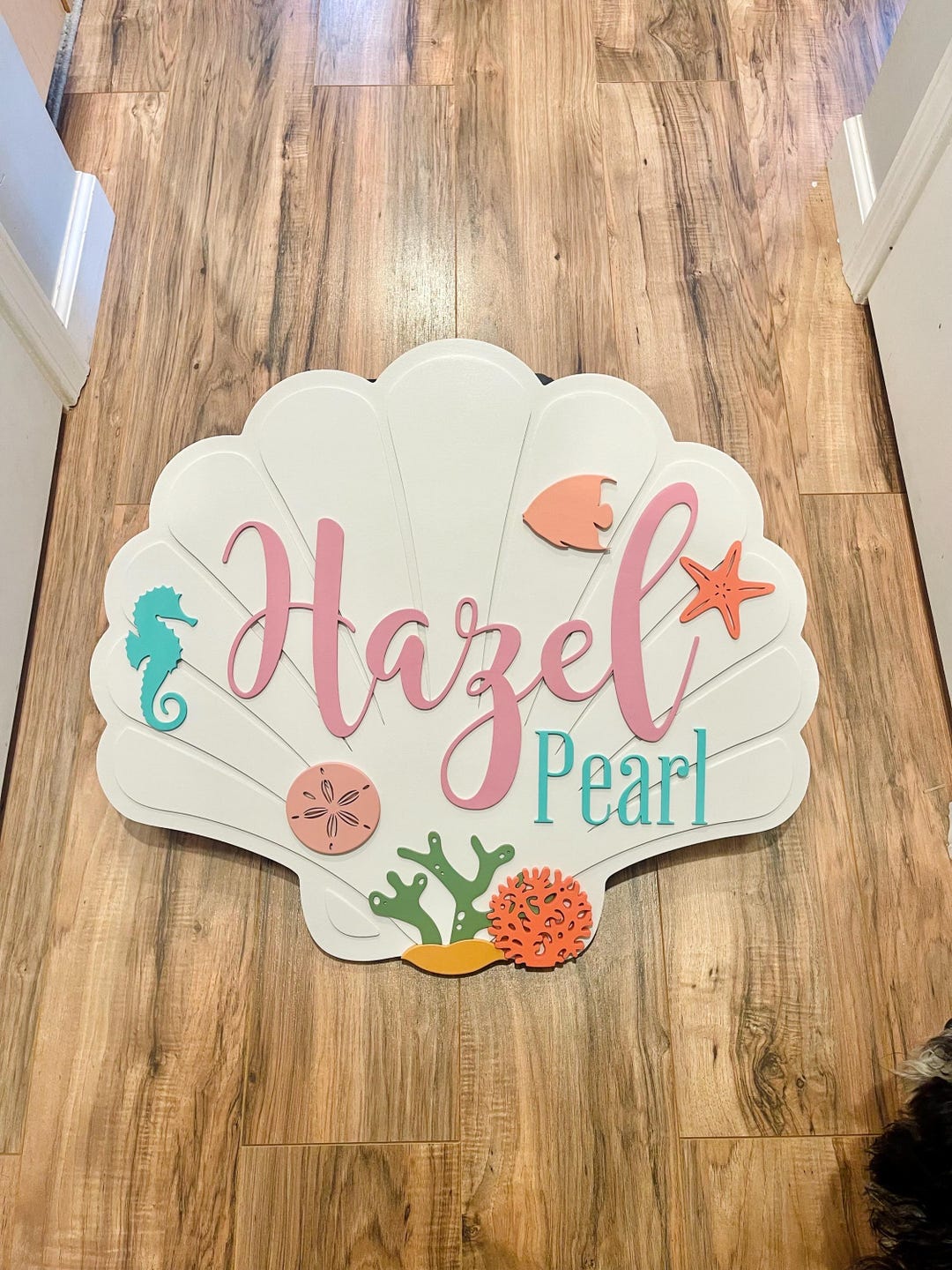 Seashell Nursery Sign | Custom Beach Name Sign | Custom Seashell Wood ...