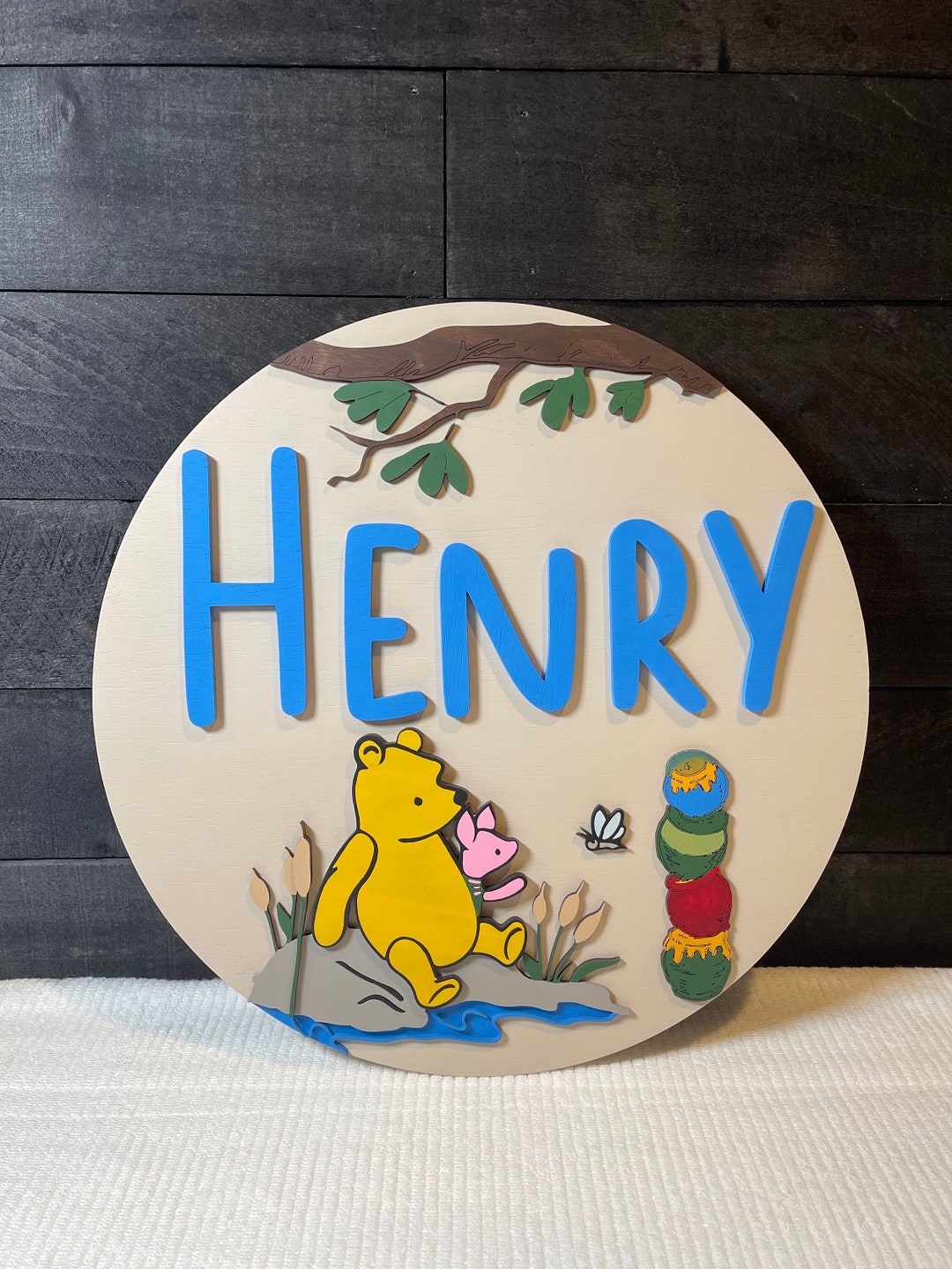 Classic Winnie the Pooh, Pooh Bear Name Sign, Nursery Name Signs, Round ...