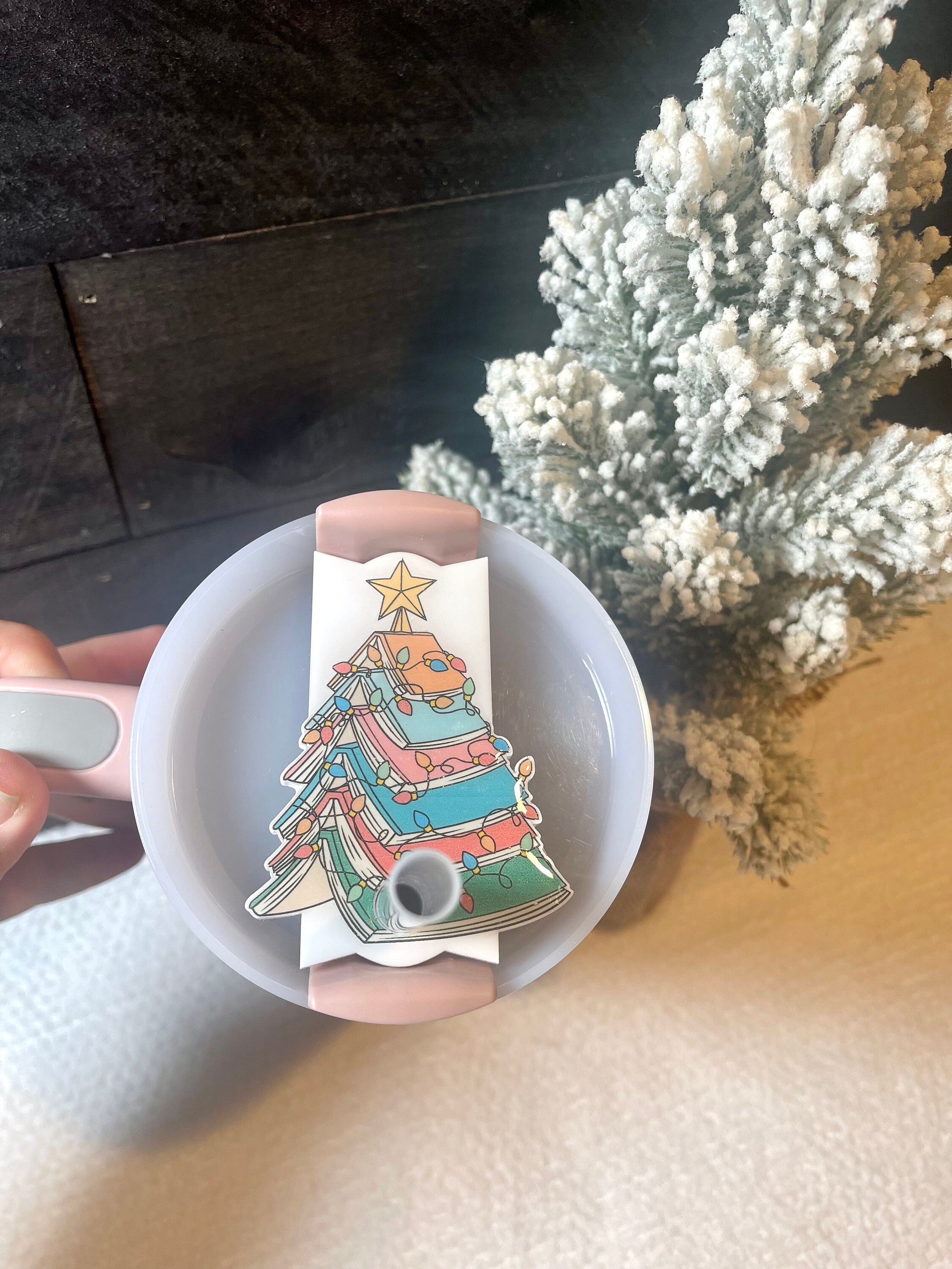 Book Christmas Tree Stanley Tumbler Topper, Holiday Name Tag - Etsy