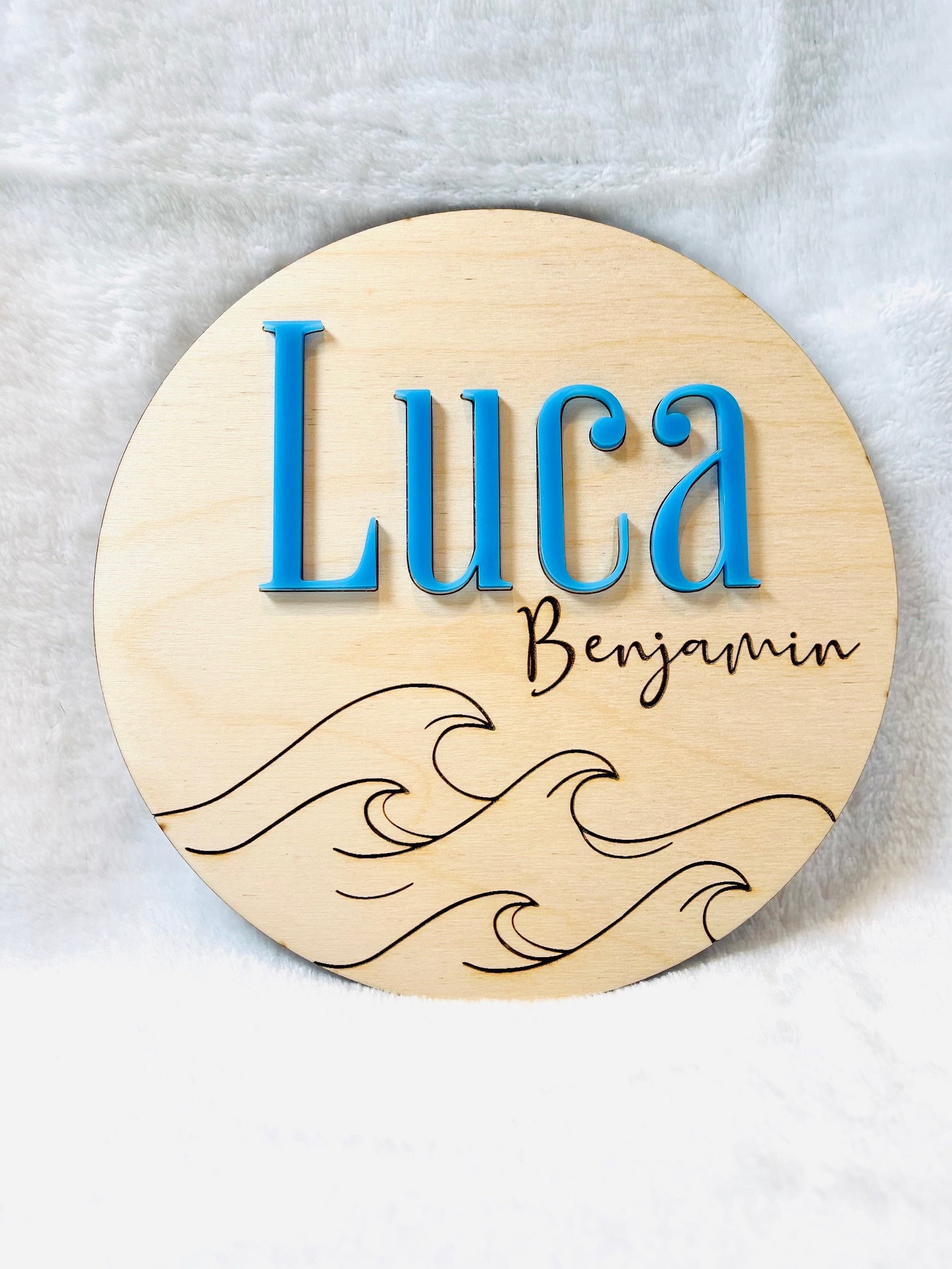 Ocean Waves Wooden Birth Announcement Sign | Nursery Name Plaque - Etsy