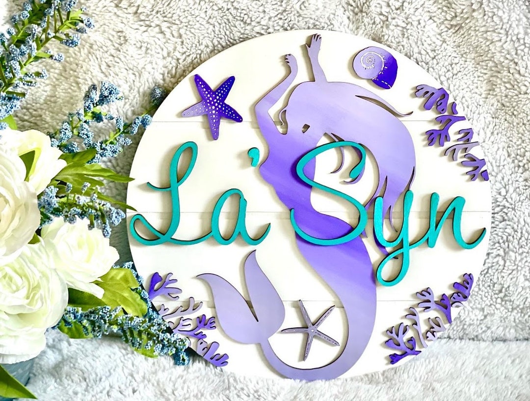 Mermaid Name Sign, Girl Nursery Decor, Girl Name Sign, Round Mermaid ...