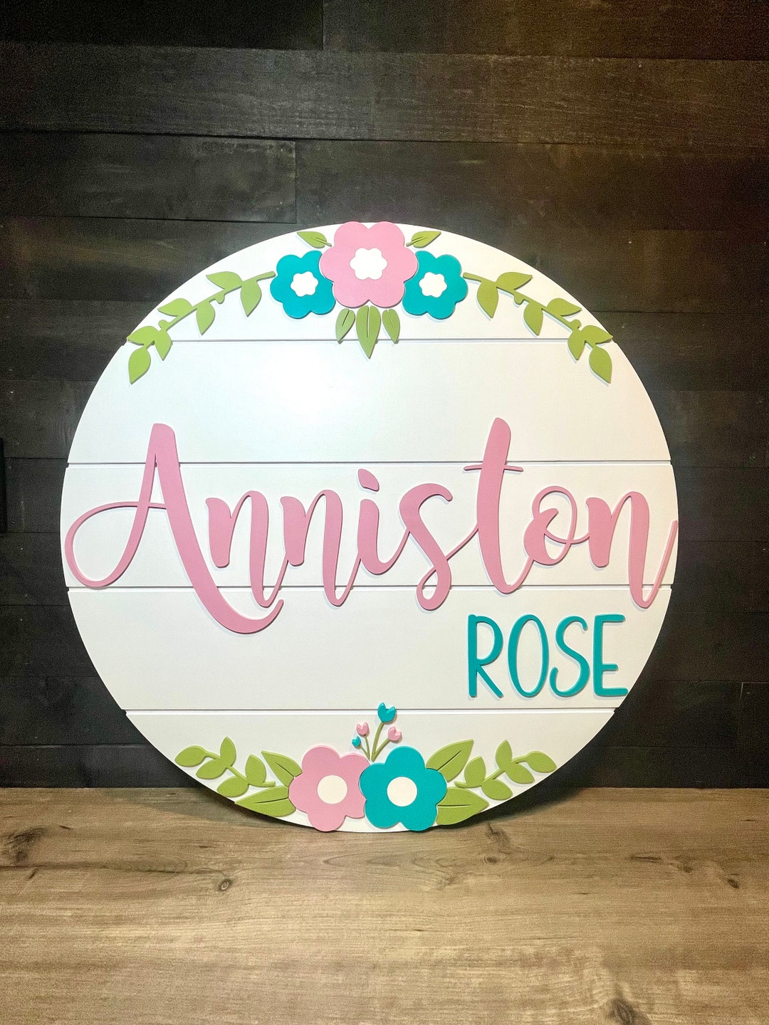 Floral Nursery Name Sign | Custom Wood Baby Name Sign | Round Sign ...