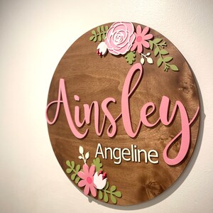 Floral Nursery Name Sign, Floral Name Sign, Name Round, Custom Nursery ...