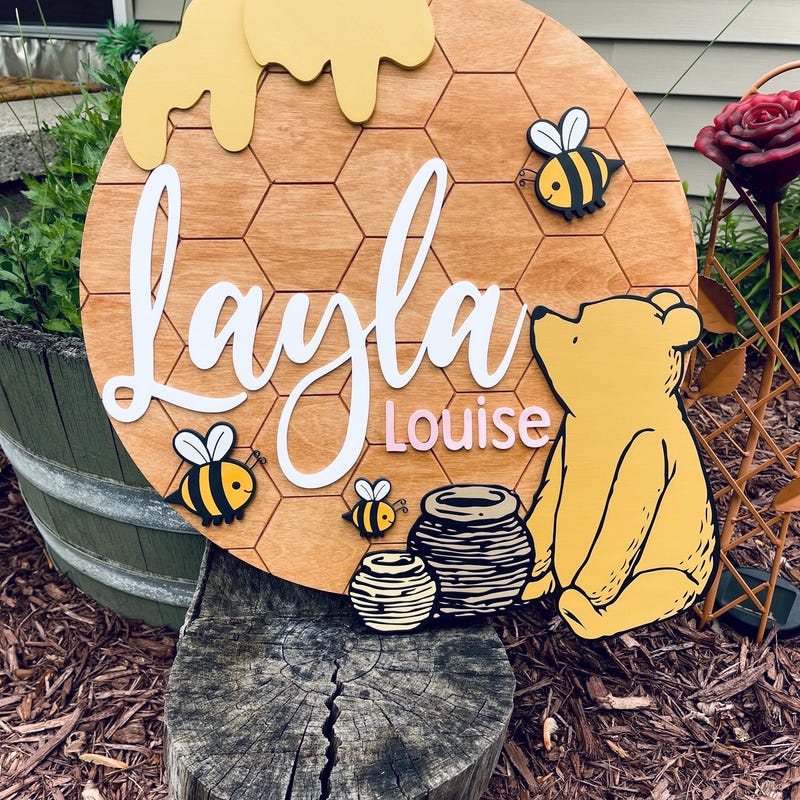 Pooh Bear Wood Name Sign - Etsy
