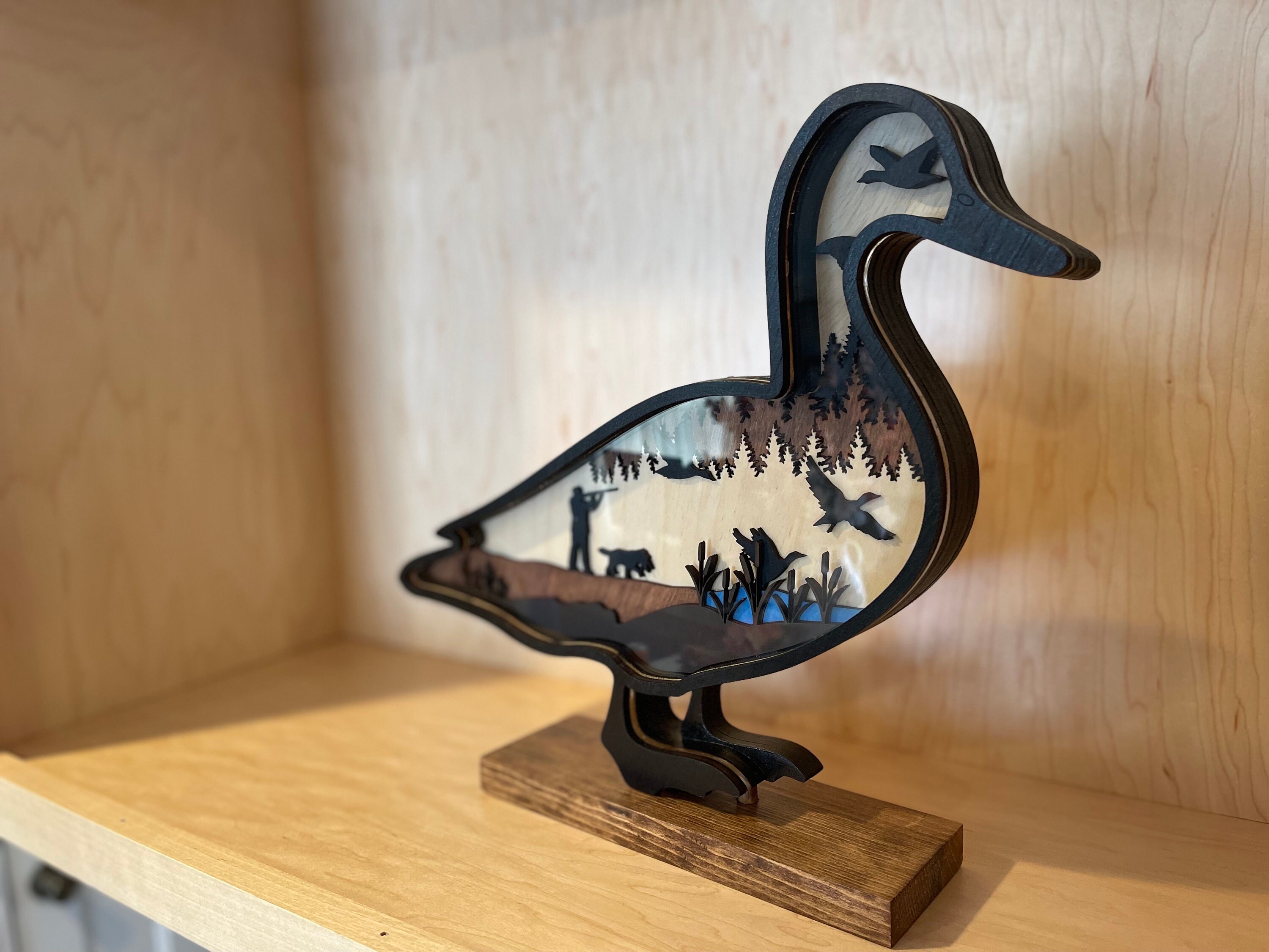 Layered 3D Duck – Hunting Scene, Acrylic & Birch Mancave Decor - Etsy
