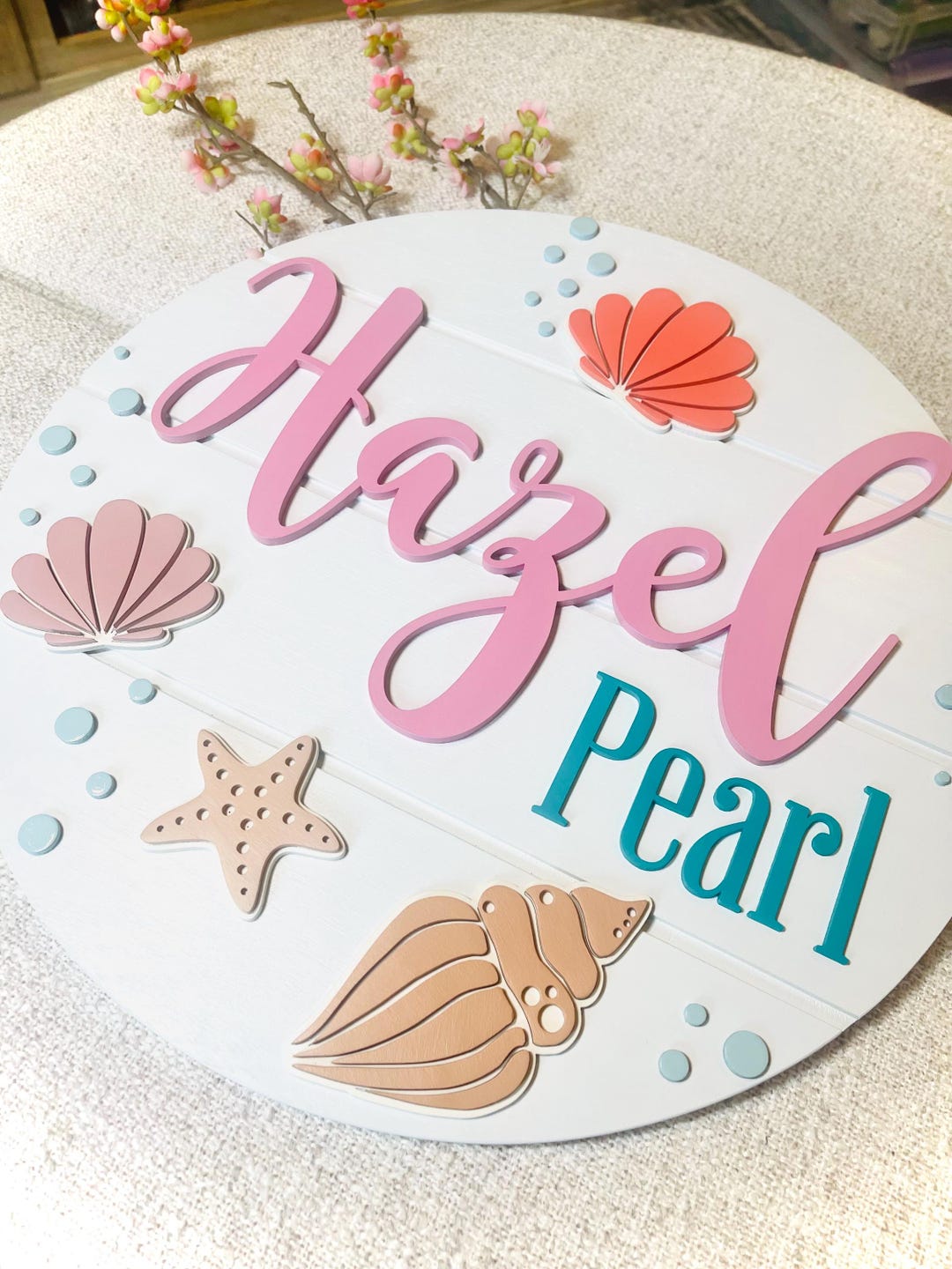 Seashell Nursery Sign: Custom Beach Theme Wood Name Sign - Etsy