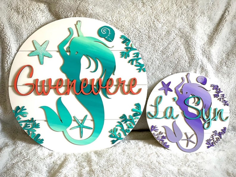 Mermaid Name Sign Girl Nursery Decor Girl Name Sign Round - Etsy