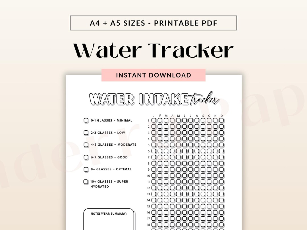 Water Intake Tracker, Year in Pixels Printable, Journal Insert Page ...