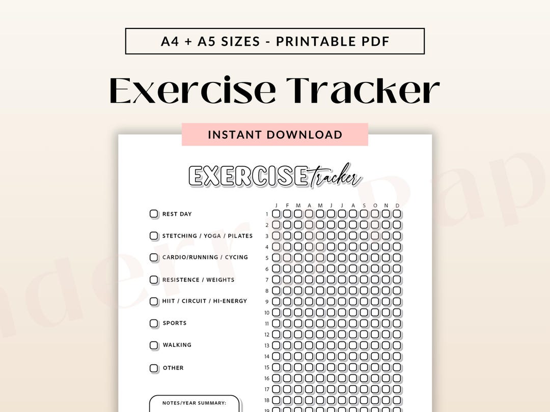 Exercise Tracker, Year in Pixels Workout Log, Fitness Journal Printable ...