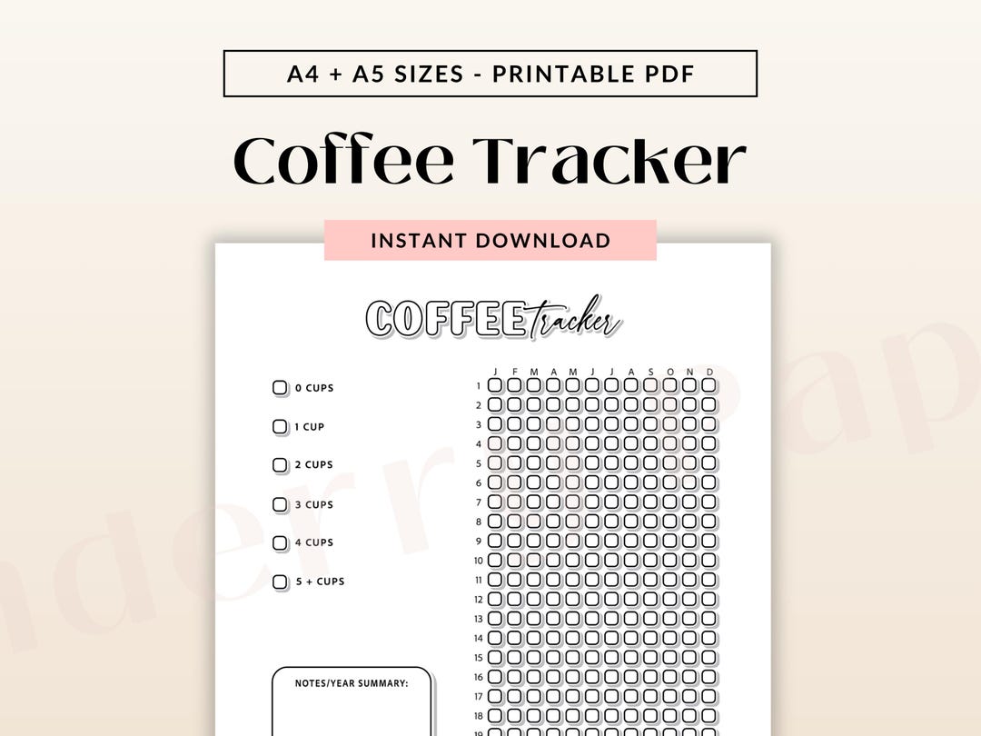 Coffee Tracker Printable, Year in Pixels, Daily Coffee Drinking Log, Caffeine Intake Tracker ...