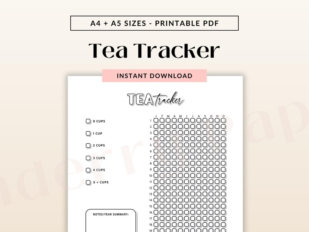 Tea Tracker Printable, Year in Pixels, Daily Tea Drinking Log, Herbal ...