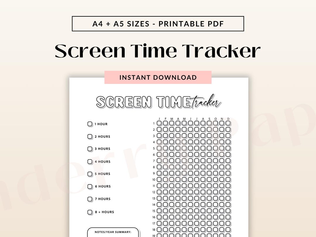 Screen Time Tracker, Printable Year in Pixels, Daily Social Media Usage ...
