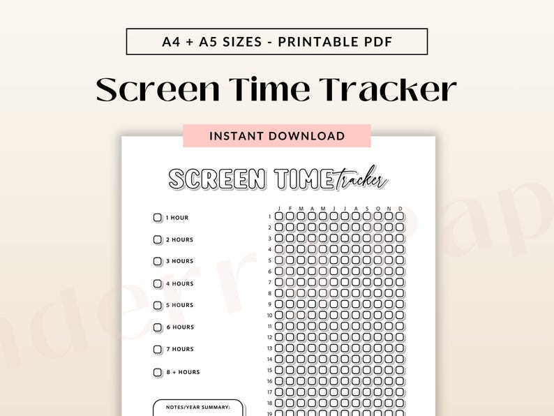 Screen Time Tracker, Printable Year in Pixels, Daily Social Media Usage ...