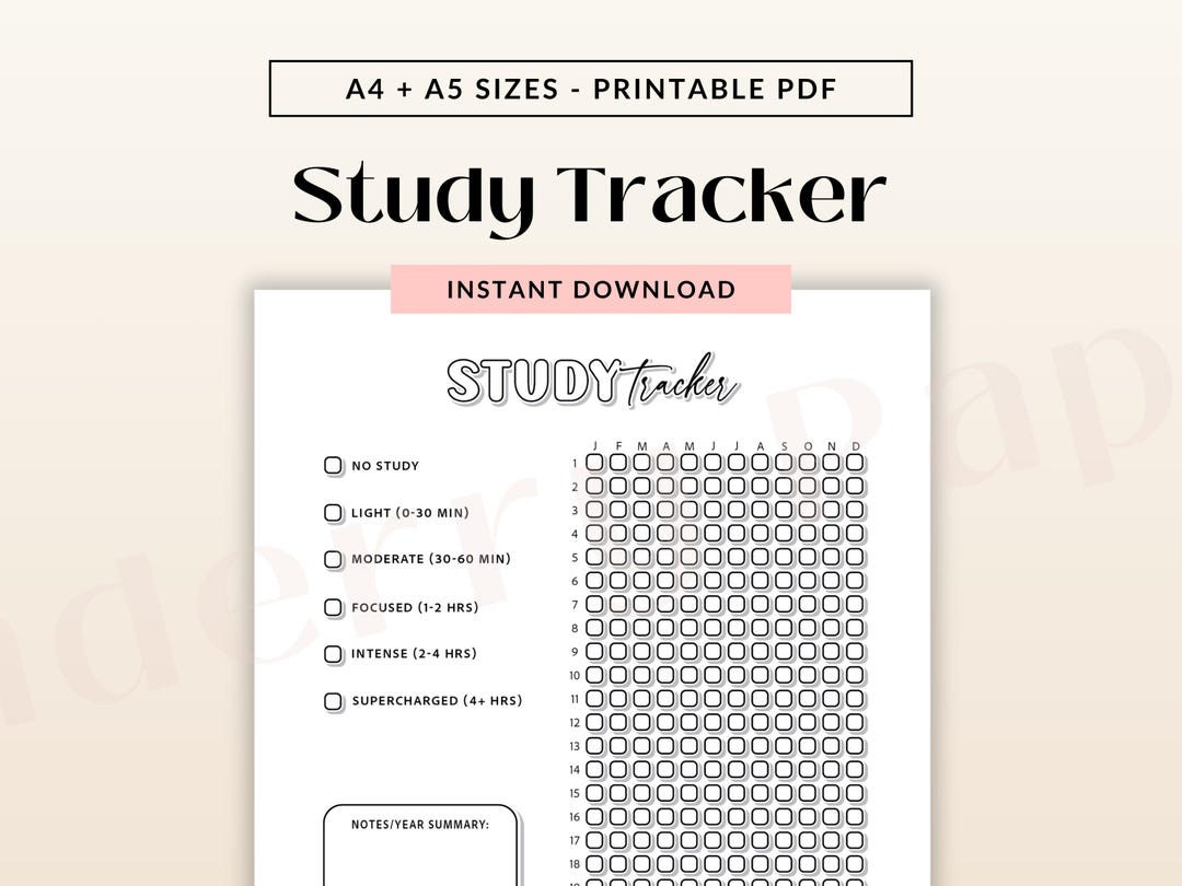 Study Tracker, Year in Pixels Printable, Study Log, Student Planner ...