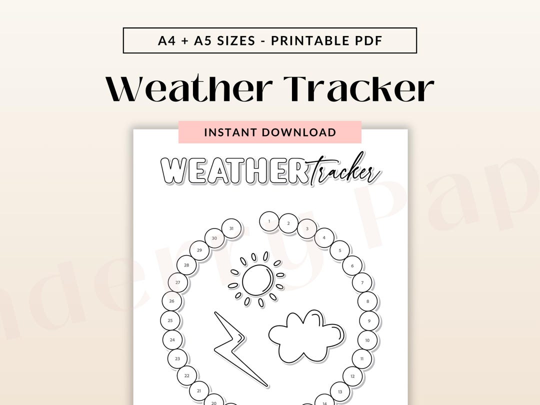 Printable Monthly Weather Tracker, 30 and 31 Day Journal Pages, Weather ...
