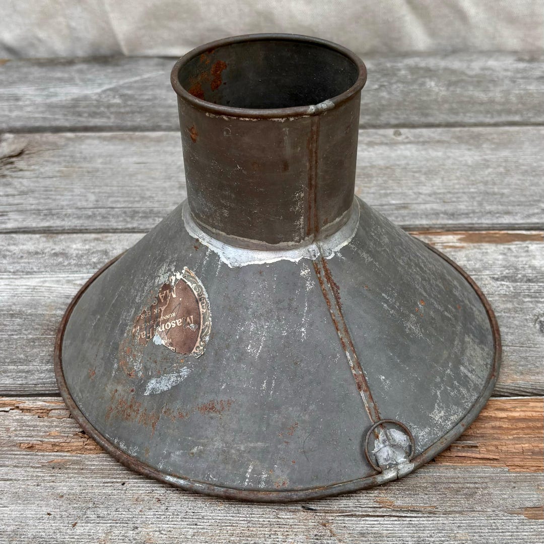 Vintage Mason Factory Galvanized Metal Funnel W/ Hanging Hook ...