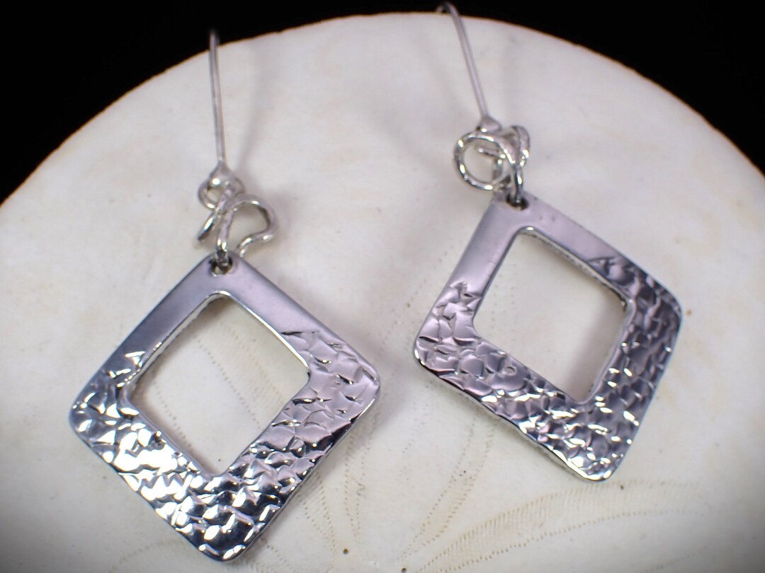Vintage Sterling Silver Textured Square Drop Dangle Earrings - Etsy