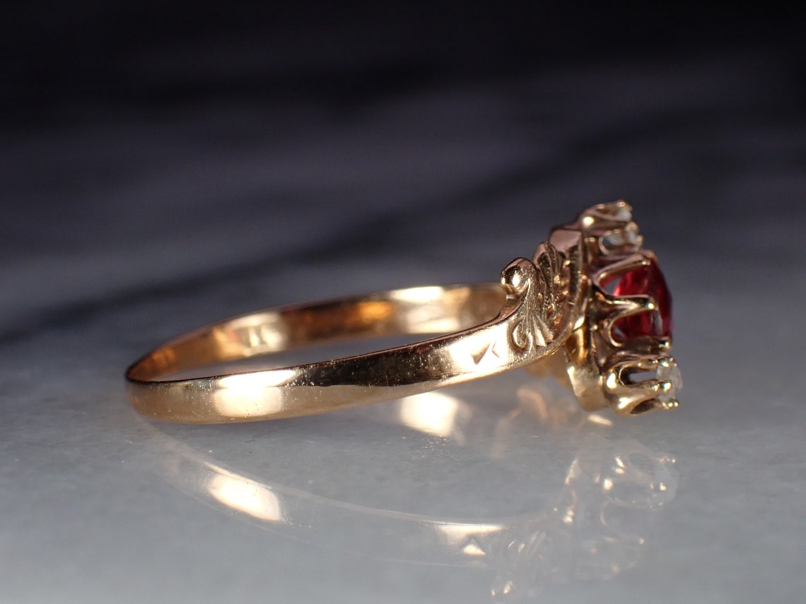 Antique Victorian 14K Rose Gold Rose Cut Garnet & Diamond Ring - Etsy