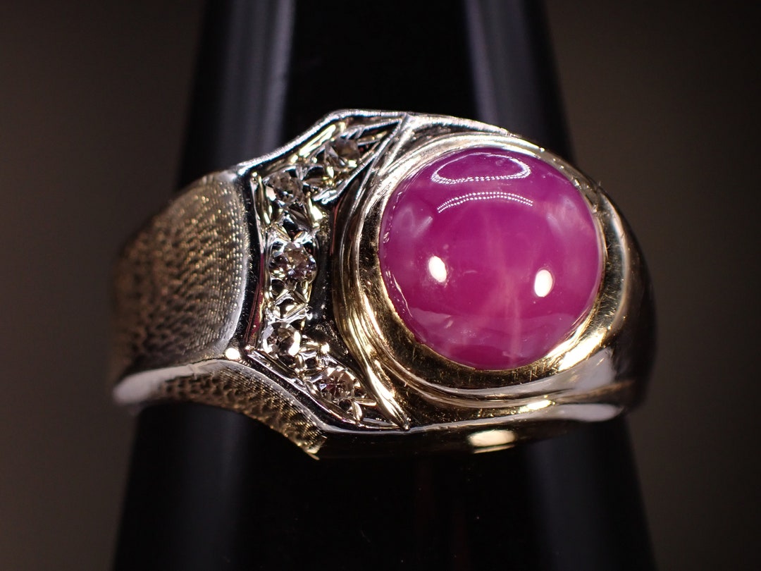 Men's Vintage 10K Yellow Gold Star Ruby & Diamond Statement Ring - Etsy