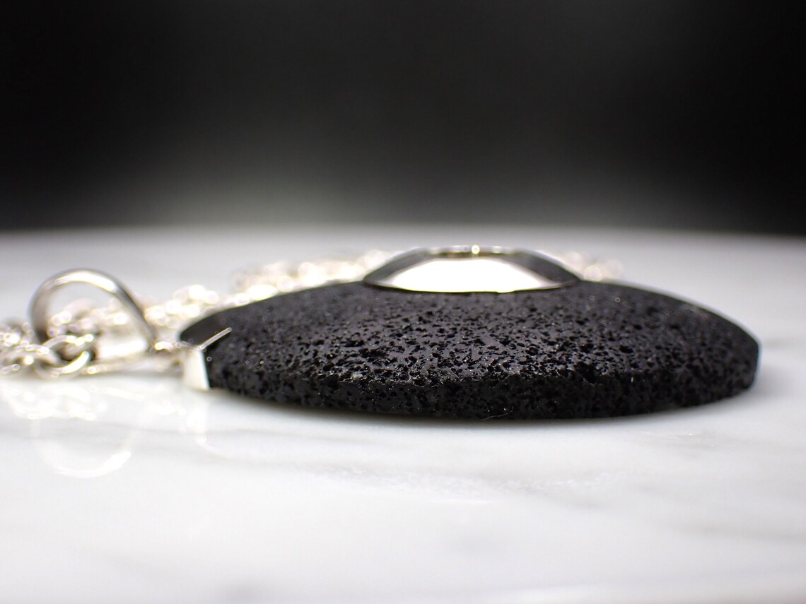 Vintage Sterling Silver Large Black Lava Stone Disc Pendant Necklace - Etsy