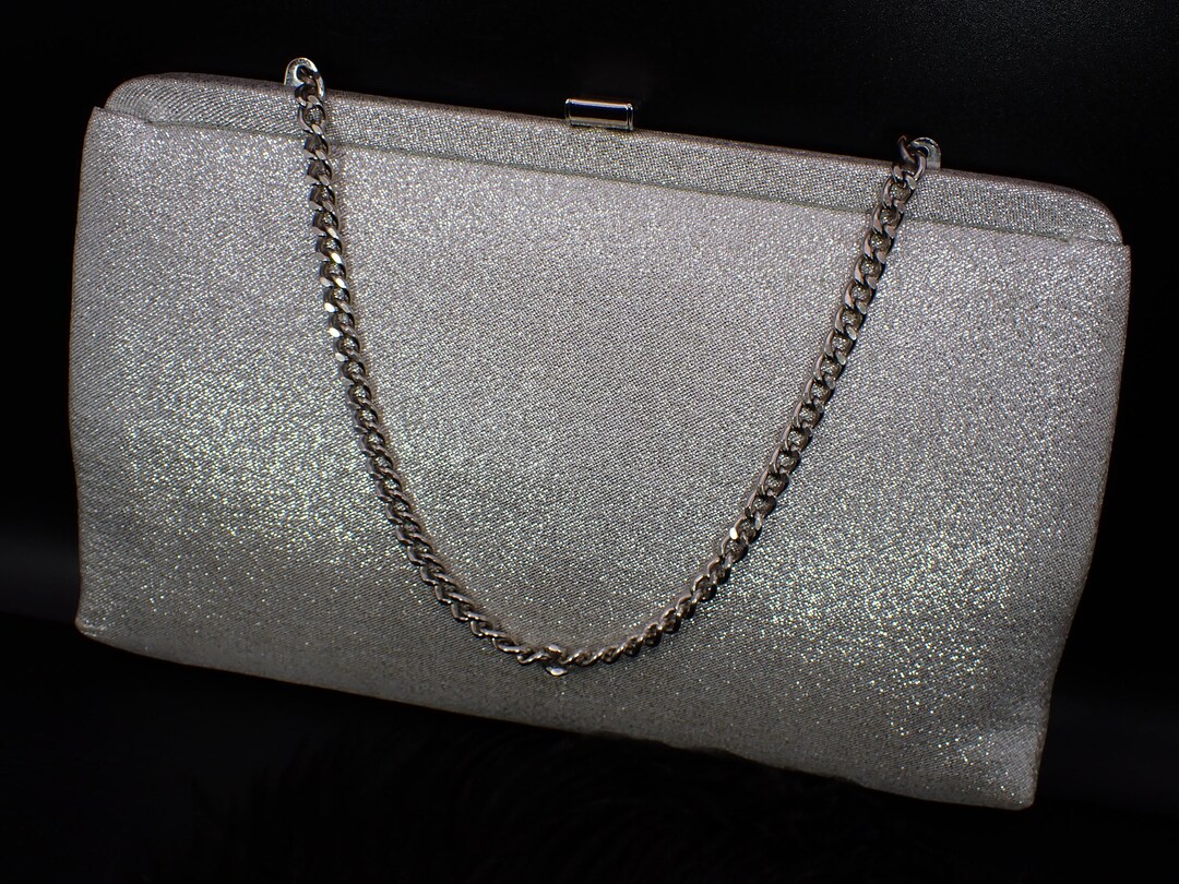 Vintage Designer Ande Silver Fabric Small Evening Wedding Kisslock ...