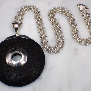Vintage Sterling Silver Large Black Lava Stone Disc Pendant Necklace - Etsy