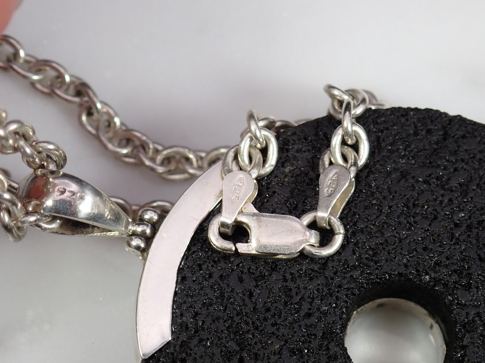 Vintage Sterling Silver Large Black Lava Stone Disc Pendant Necklace - Etsy