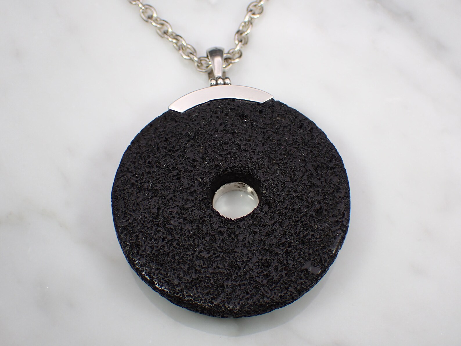 Vintage Sterling Silver Large Black Lava Stone Disc Pendant Necklace - Etsy