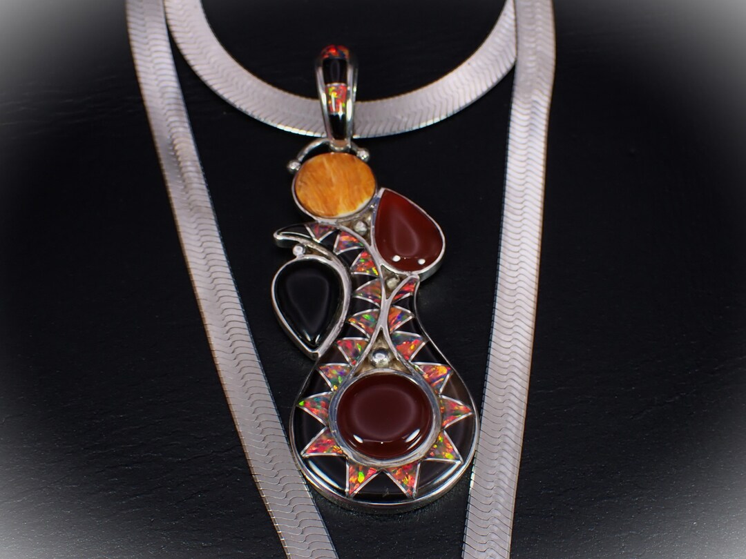 Vintage Sterling Silver Large Sajen Carnelian Jet Opal Spiny Oyster ...