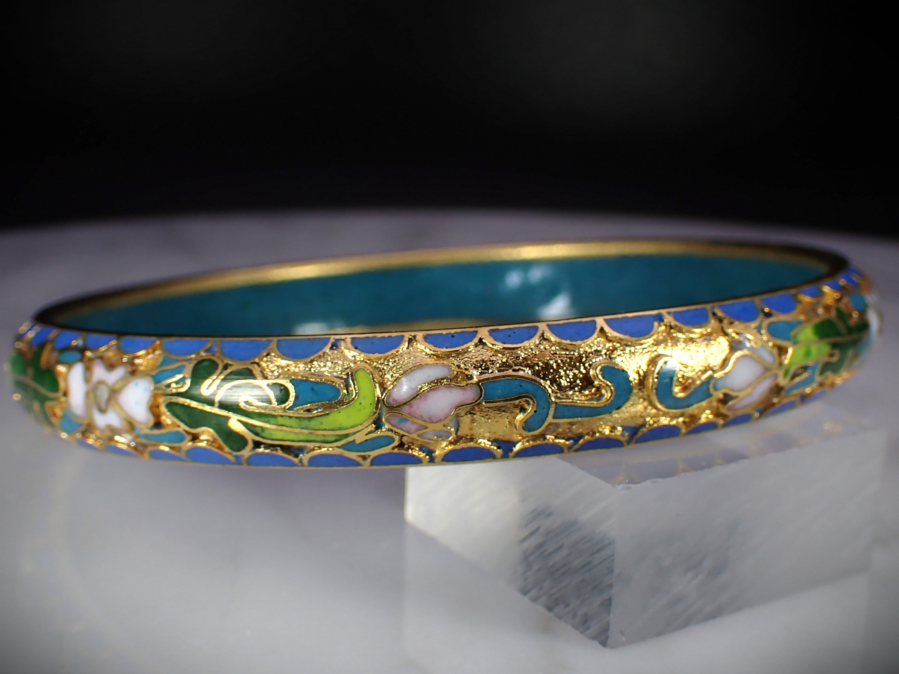 Antique Chinese Export Carved Relief Enamel Gilded Bangle - Etsy