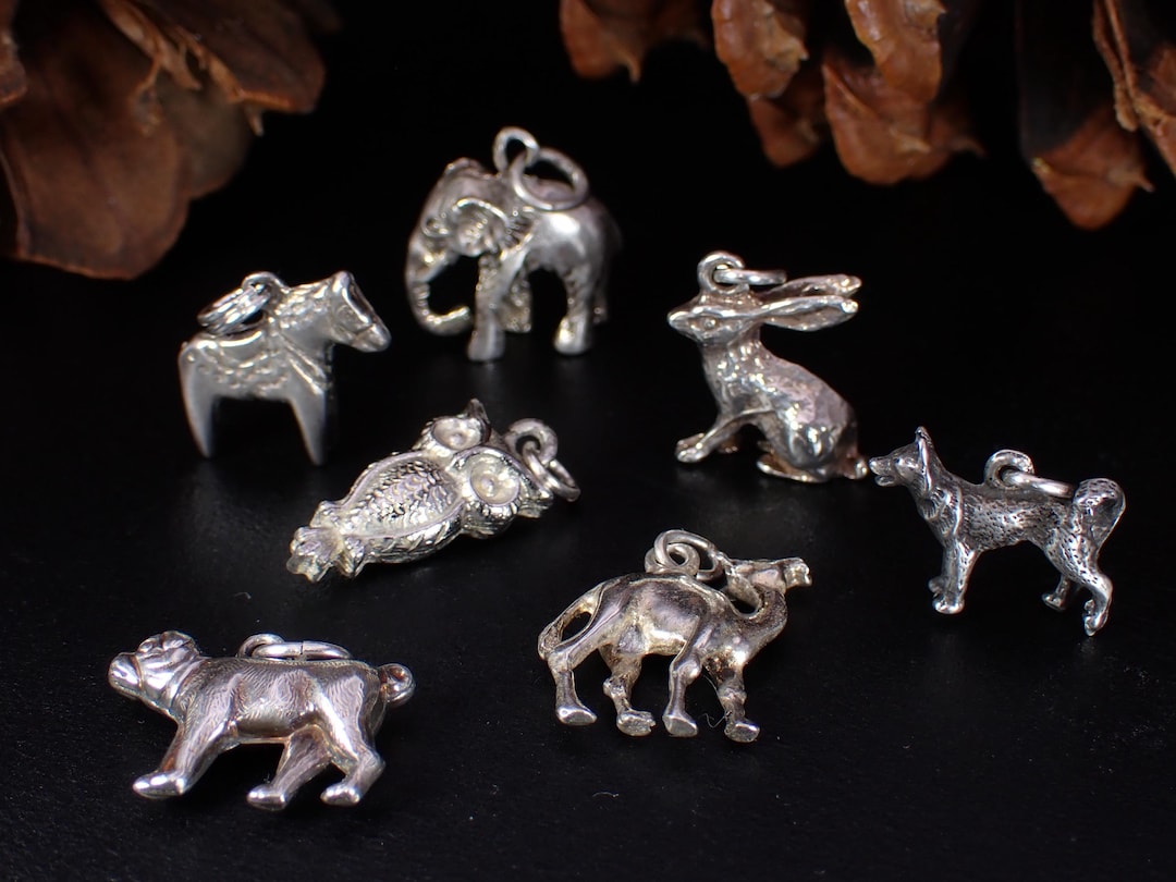 Vintage Sterling Silver Animal Critter Pendant Charm Owl Dog Bunny ...
