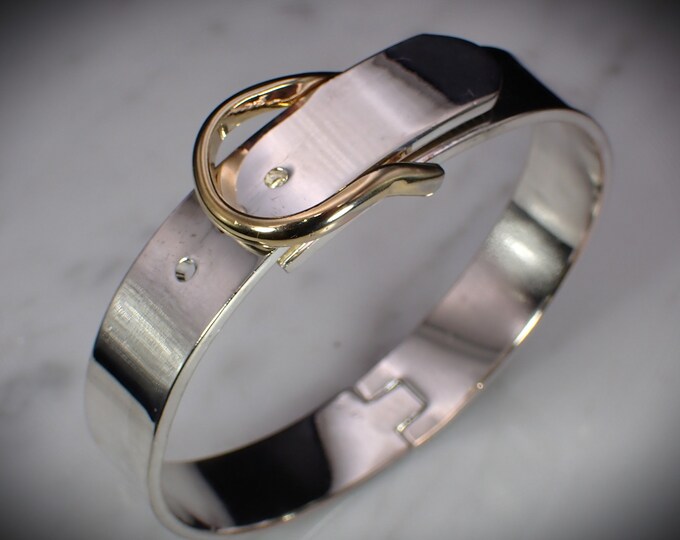 Vintage Two Tone Retro Simple Style Belt Buckle Hinged Bangle Bracelet ...