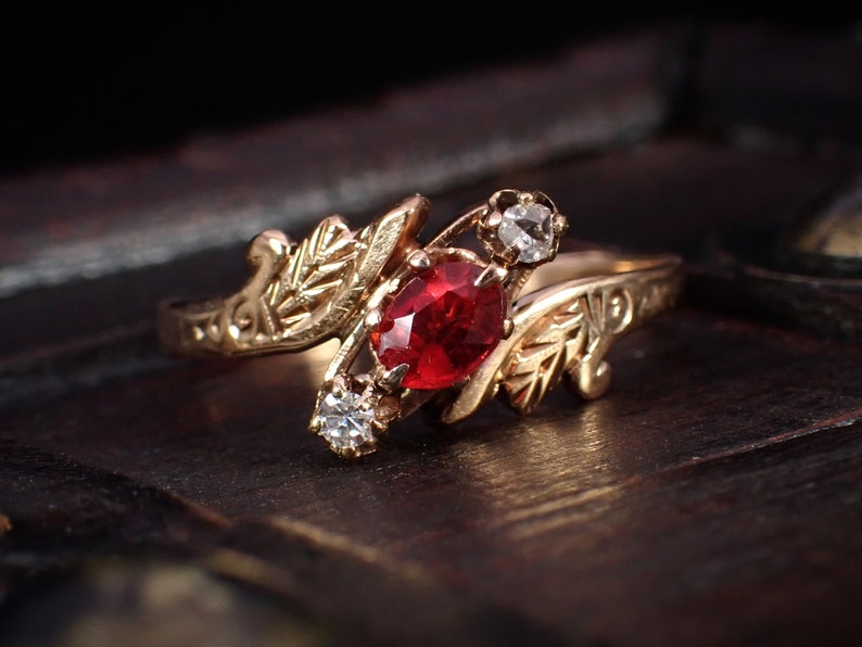 Antique Victorian 14K Rose Gold Rose Cut Garnet & Diamond Ring - Etsy