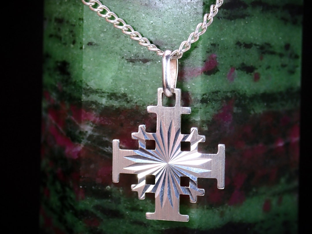 Vintage Sterling Silver Diamond Cut Jerusalem Cross Pendant Necklace - Etsy