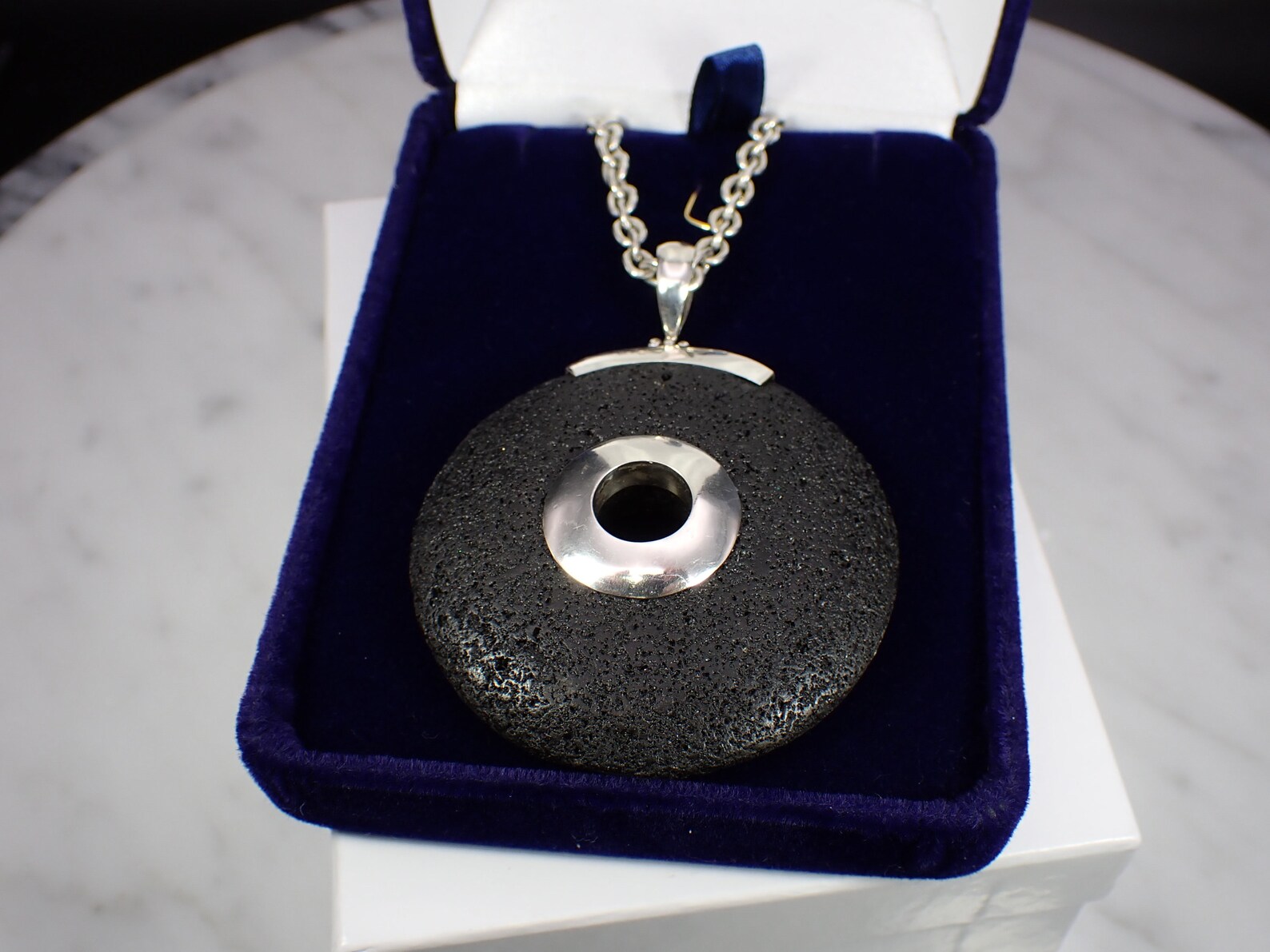 Vintage Sterling Silver Large Black Lava Stone Disc Pendant Necklace - Etsy