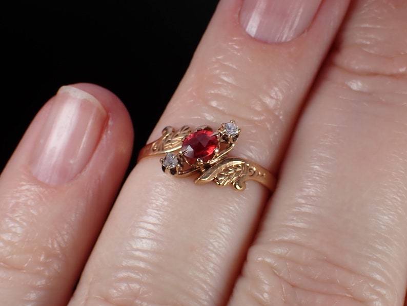 Antique Victorian 14K Rose Gold Rose Cut Garnet & Diamond Ring - Etsy