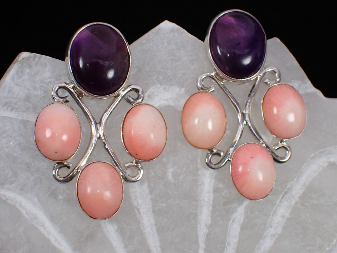 Vintage Signed DTR Sterling Silver Amethyst & Angel Skin Coral Earrings ...