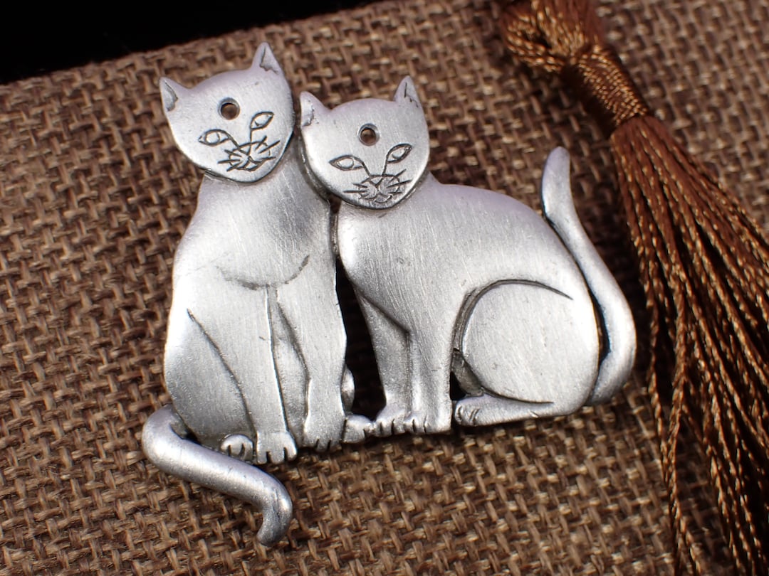 Signed JJ Vintage Pewter Two Kitty Cat Friends Brooch Pin - Etsy