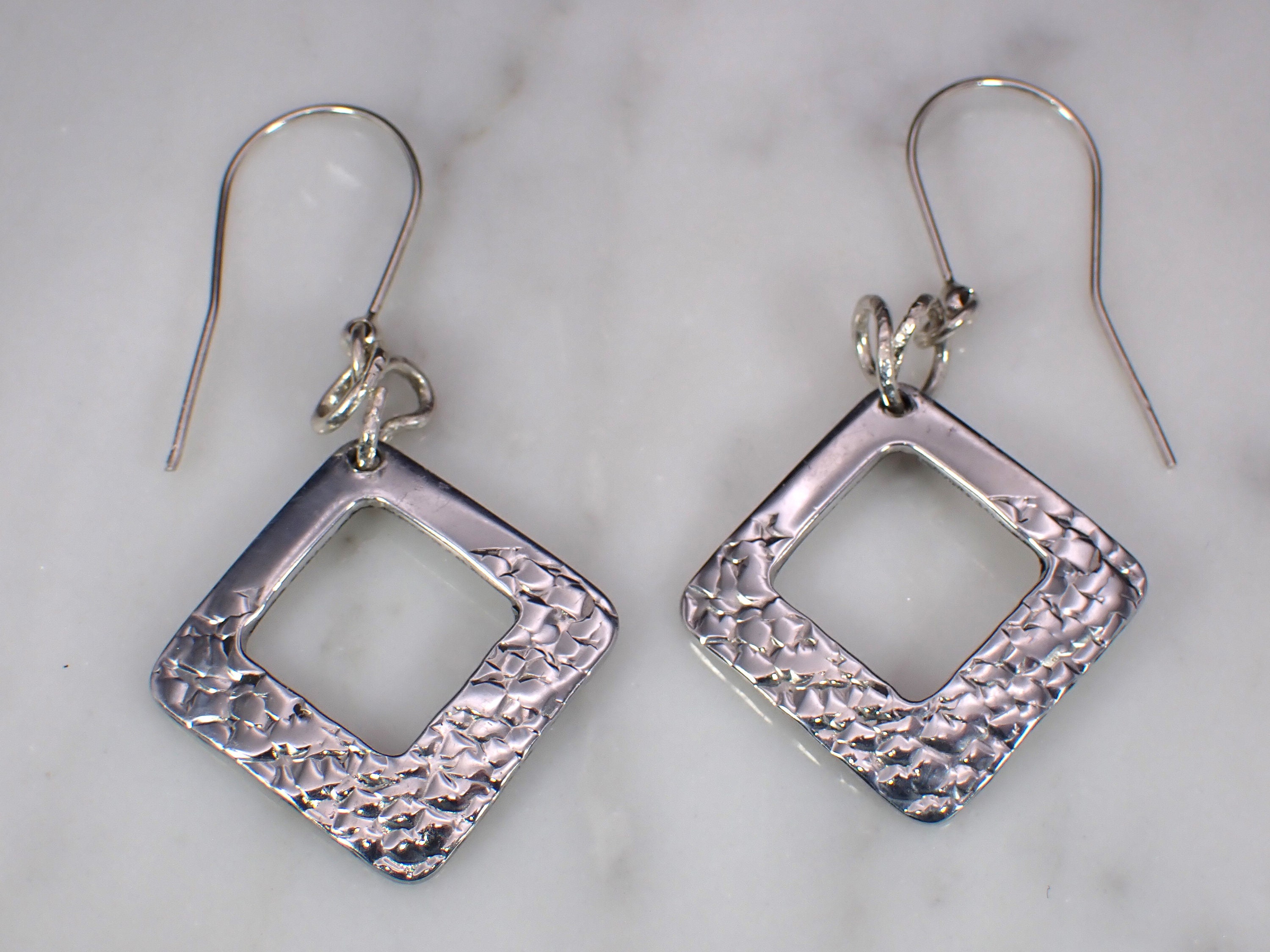 Vintage Sterling Silver Textured Square Drop Dangle Earrings - Etsy