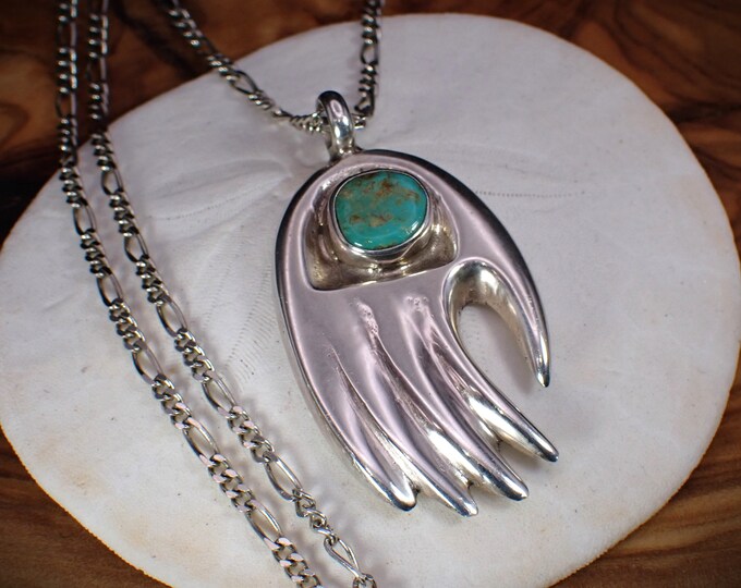 Designer Frank Chee Vintage Hopi Sterling Silver Turquoise Healing Hand ...