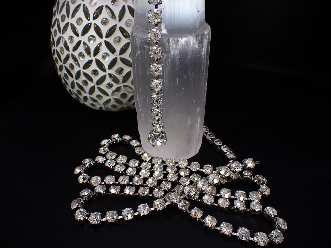 Vintage Sparkling Clear Rhinestone Chain Link 42 Silver Tone Hip Belt ...