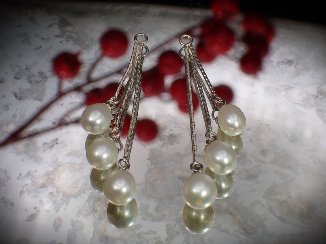 Enhancers 10K White Gold Vintage Triple Strand Pearl Stud Earring ...