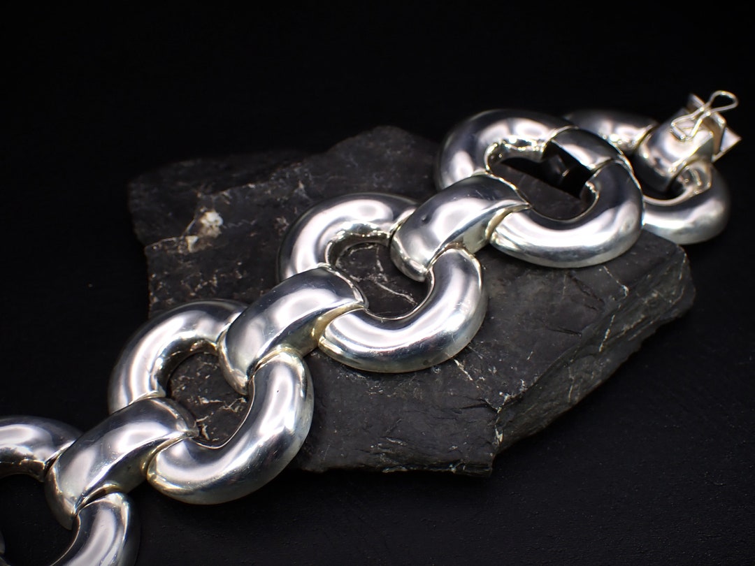 Vintage ZINA Sterling Silver Large Puffed Link Classic Design Retro ...