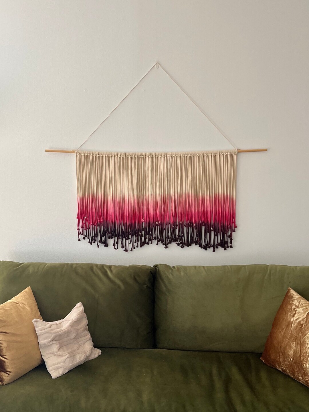 Pink Ombré Macrame Wall Hanging, Purple and Pink Dip Dyed Boho ...