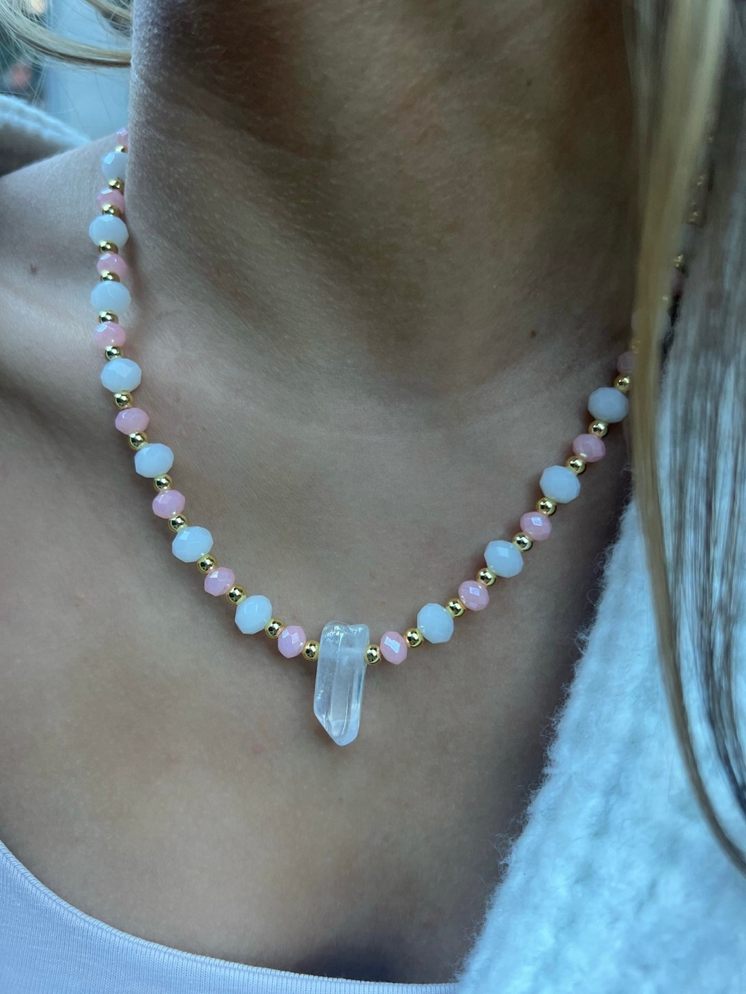 Pink Quartzite Beaded Necklace, 18k Gold Filled Beads - Etsy
